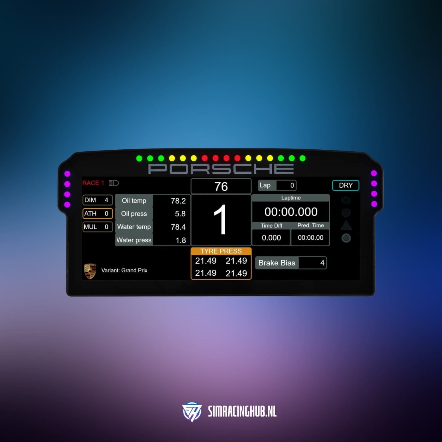 GRID Porsche 911 GT3 Cup Dashboard Display Unit | SimRacingHub.nl
